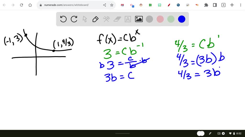 SOLVED:Find the exponential function f(x)=C b^x whose graph is given.
