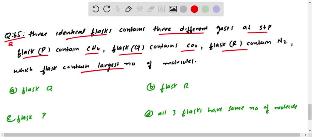 SOLVED:Three identical flasks contain three different gases at standard temperature and pressure ...