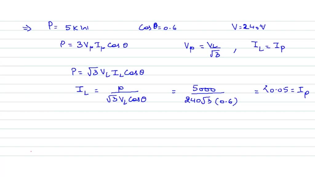 A balanced, three-phase, Y-connected load has a line voltage of 208 and ...