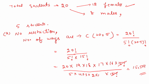 SOLVED:Solve these exercises by using the appropriate counting principle(s). A class has 20 ...
