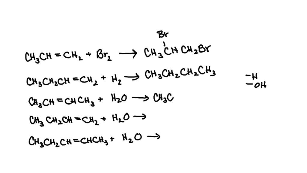 SOLVED: Draw the structure for the primary product of each reaction.. a. CH3 CH=CH2+Br2 →b. CH3 ...