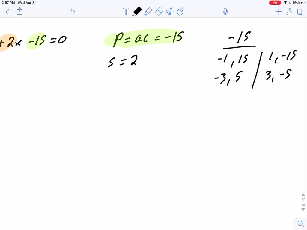 SOLVED Solve By Factoring X 2 2 X 15 0
