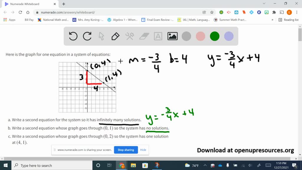SOLVED:Here is the graph for one equation in a system of equations: a ...