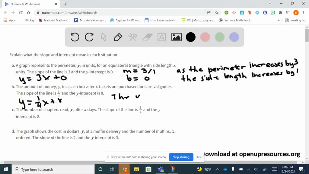 SOLVED Explain What The Slope And Intercept Mean In Each Situation A 