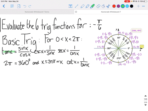 SOLVED:Find the six trigonometric functions of the angle. -(π)/(6)