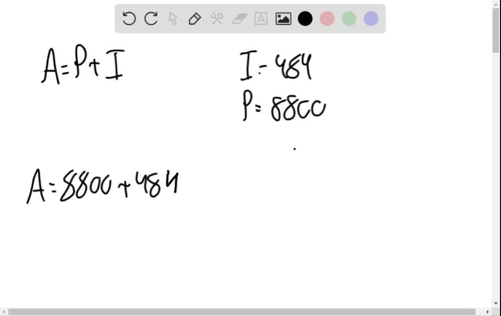SOLVED:Use the formula A=P+I, where A is the value of an investment, P ...