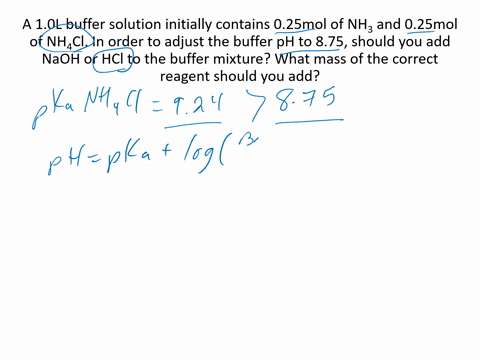 SOLVED:A 1.0 L buffer solution initially contains 0.25 mol of NH3 and 0.25 mol of NH4 Cl. In ...