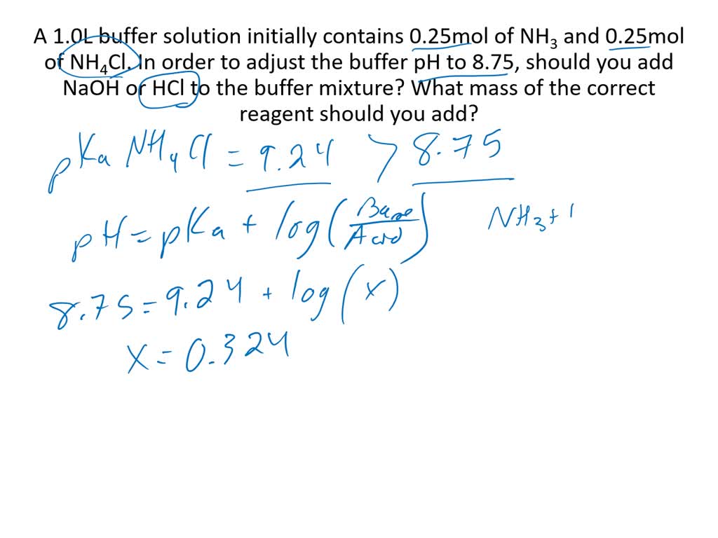 SOLVED:A 1.0 L buffer solution initially contains 0.25 mol of NH3 and 0.25 mol of NH4 Cl. In ...
