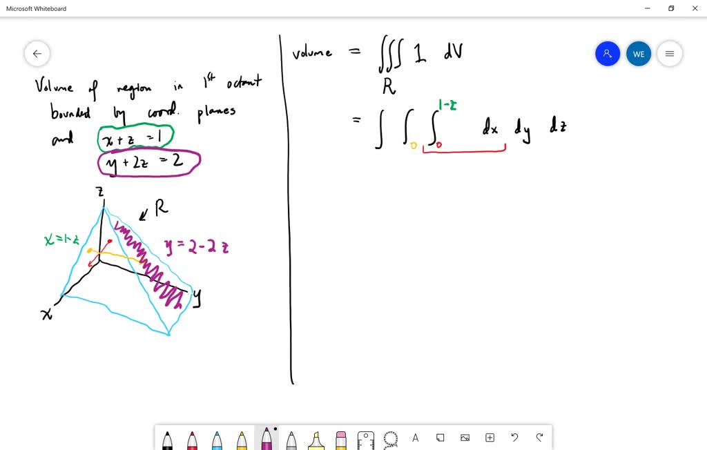 The region in the first octant bounded by the coordinate planes and the planes x+z=1, y+2 z=2 ...