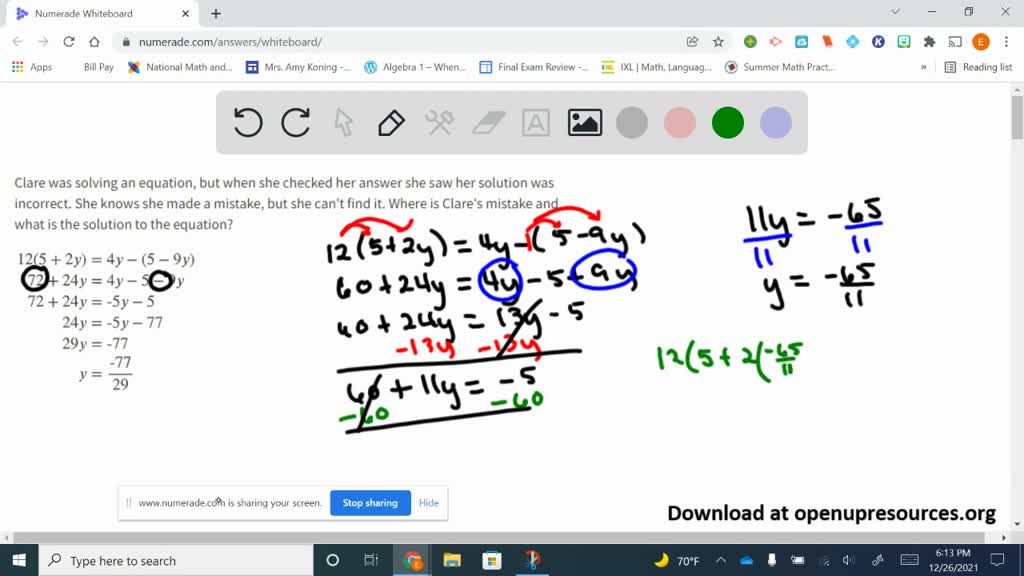 SOLVED:Clare was solving an equation, but when she checked her answer ... SOLVED:Clare was solving an equation, but when she checked her answer ...
