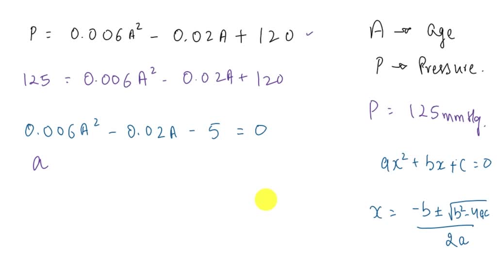 A formula for the normal systolic blood pressure for a man age A ...
