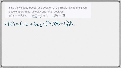 SOLVED:Find the velocity, speed, and position of a particle having the given acceleration ...