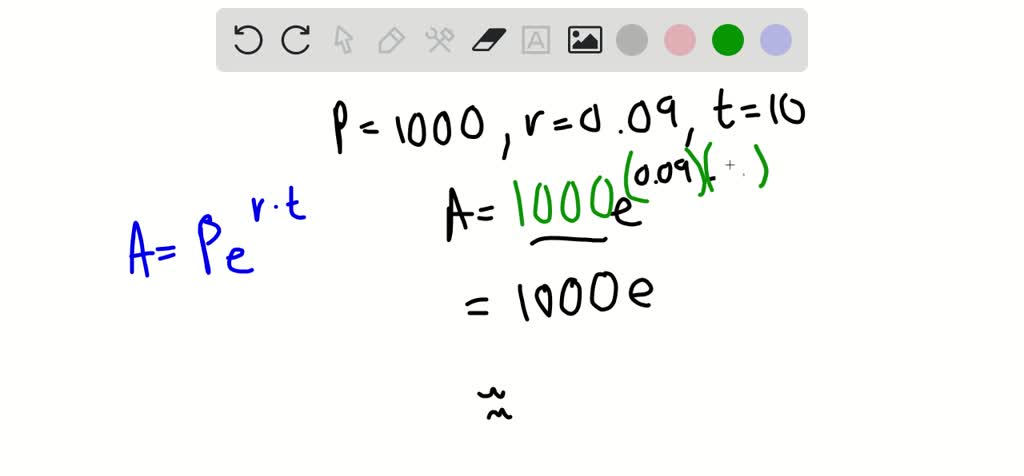 SOLVED:Find A using the formula A=P e^r t given the following values of ...