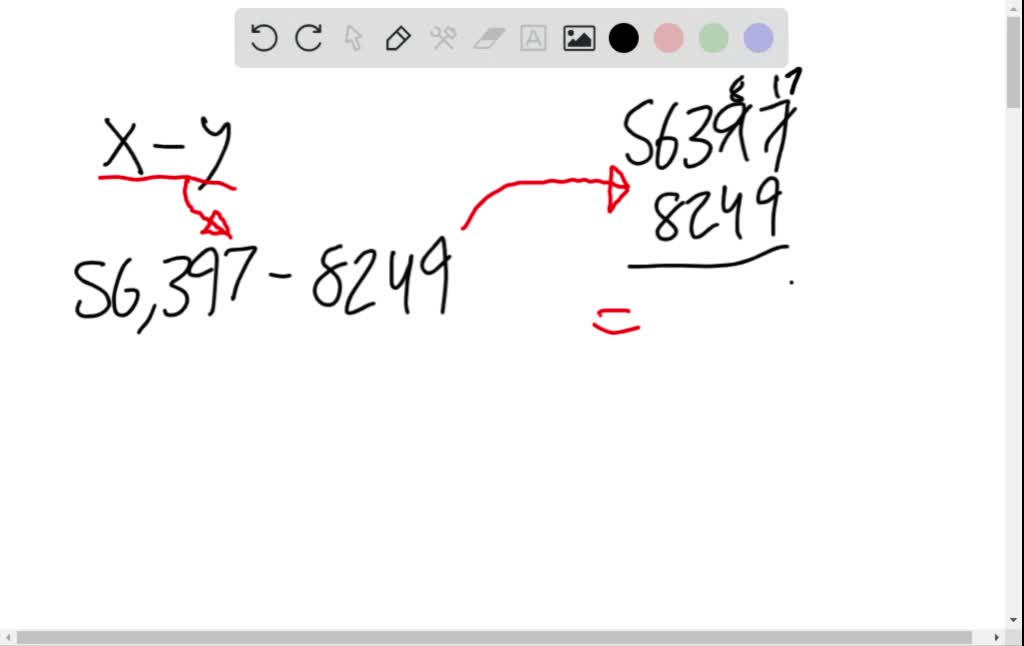 SOLVED:Evaluate the variable expression x-y for the given values of x and y. x=56,397 ; y=8249
