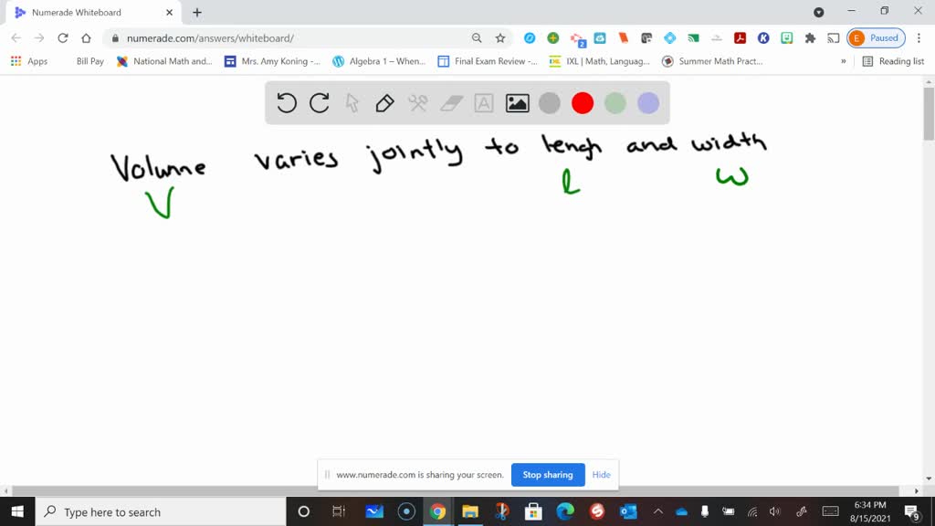 SOLVED:Write a variation model using k as the constant of variation. The volume V of a ...