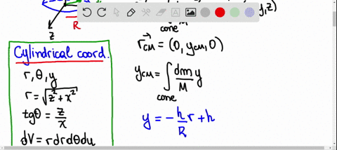 SOLVED:Find the center of mass of the uniform, solid cone of height h ...