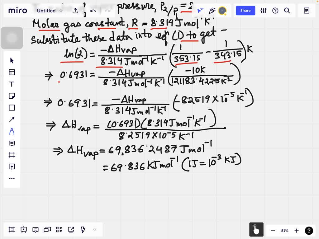 SOLVED:Calculate the ΔHvap for a substance whose vapor pressure doubled ...