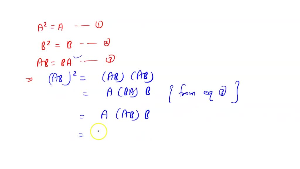 SOLVED:Let A, B ∈Mn be idempotent. Show that tr((A-B)^3)=tr(A-B).