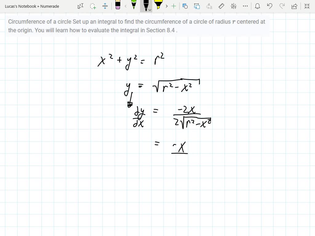 SOLVED:Circumference of a circle Set up an integral to find the ...