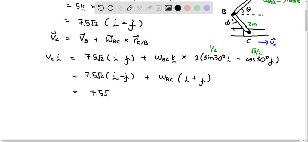 The angular velocity of link A B is ωA B=5 rad / s. Determine the velocity of block C and the ...