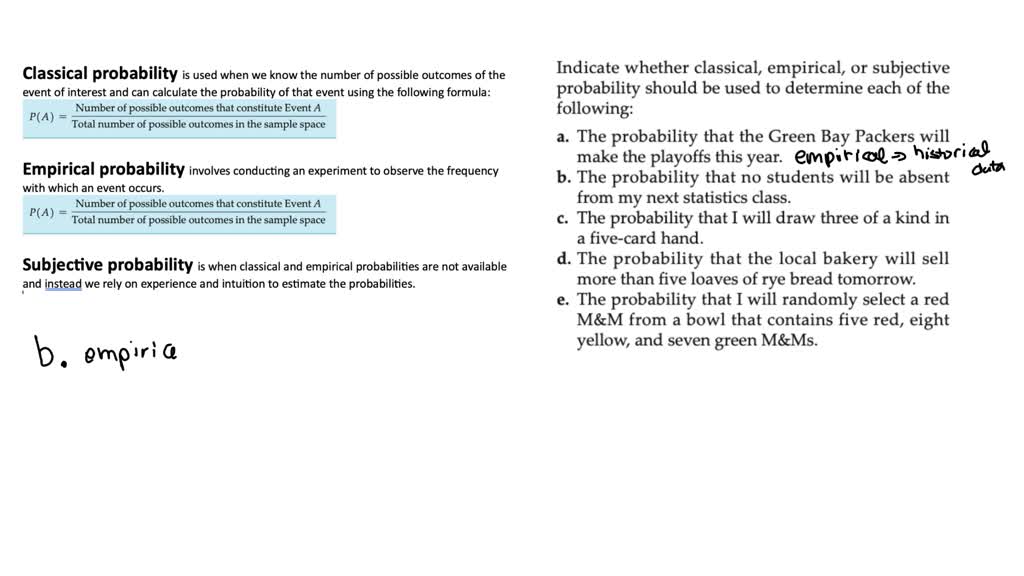SOLVED:Indicate whether classical, empirical, or subjective probability ...