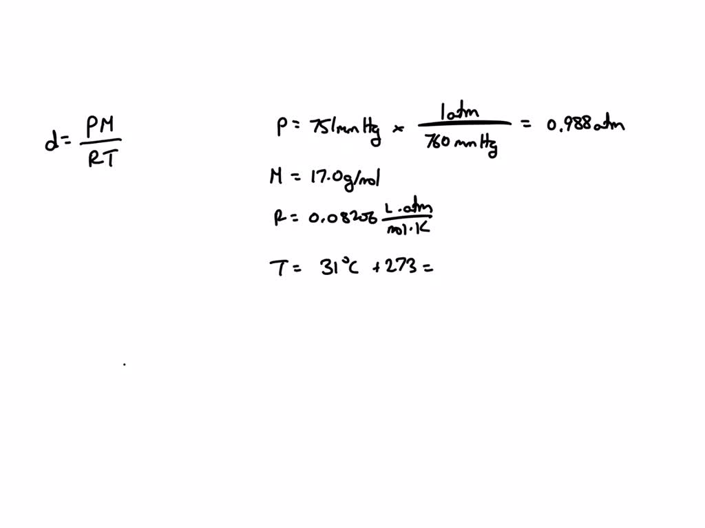⏩SOLVED:What is the density of ammonia gas, NH3, at 31^∘ C and 751 ...