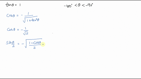 SOLVED:Find the exact values of \sin (\theta / 2), \cos (\theta / 2), and \tan (\theta / 2) for ...
