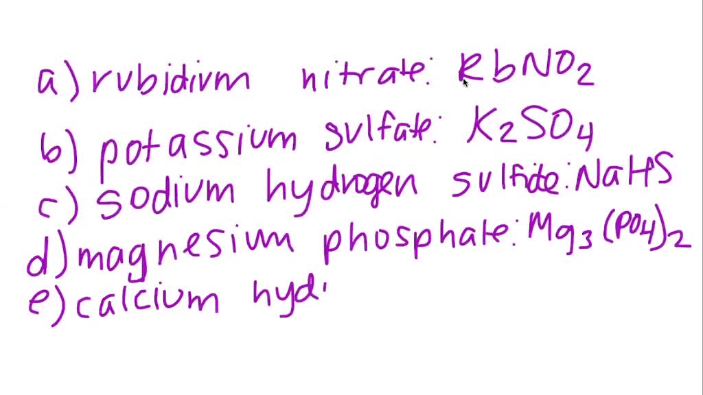 Write the formulas for the following compounds: (a) rubidium nitrite, (b) potassium sulfate, (c ...