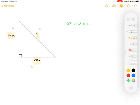 SOLVED:The legs of a right triangle have lengths 54 feet and 69 feet ...