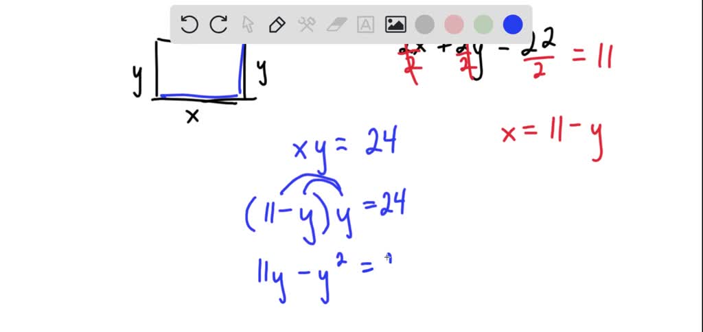 SOLVED:Find the dimensions of a rectangle whose perimeter is 22 feet and whose area is 24 square ...