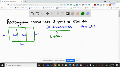 SOLVED:Find the dimensions of the rectangular corral split into 2 pens ...
