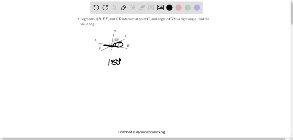 SOLVED:Segments A B, E F, and C D intersect at point C, and angle A C D is a right angle. Find ...