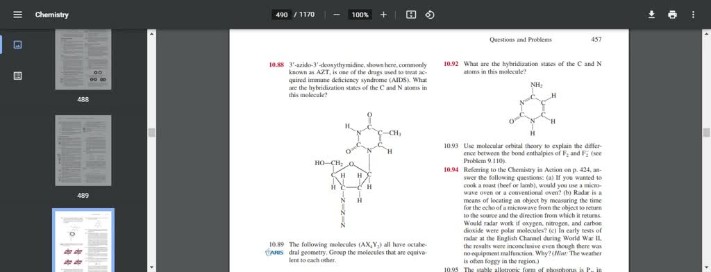 3^' -azido- 3^' -deoxythymidine, shown here, commonly known as AZT, is ...