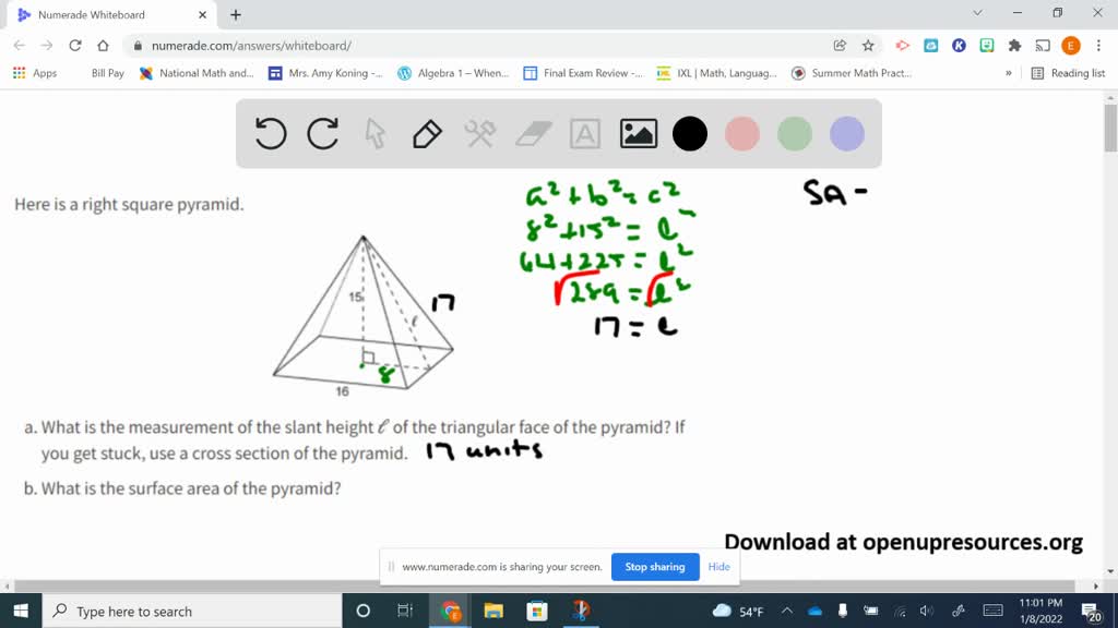SOLVED:Here is a right square pyramid. a. What is the measurement of ...