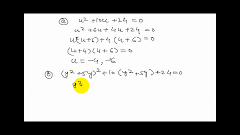 SOLVED:a. Solve the quadratic equation by factoring. u^2+10 u+24=0 b. Solve the equation by ...
