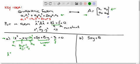 SOLVED:express the quadratic equation in the matrix form 𝐱^T A 𝐱+K 𝐱+f ...