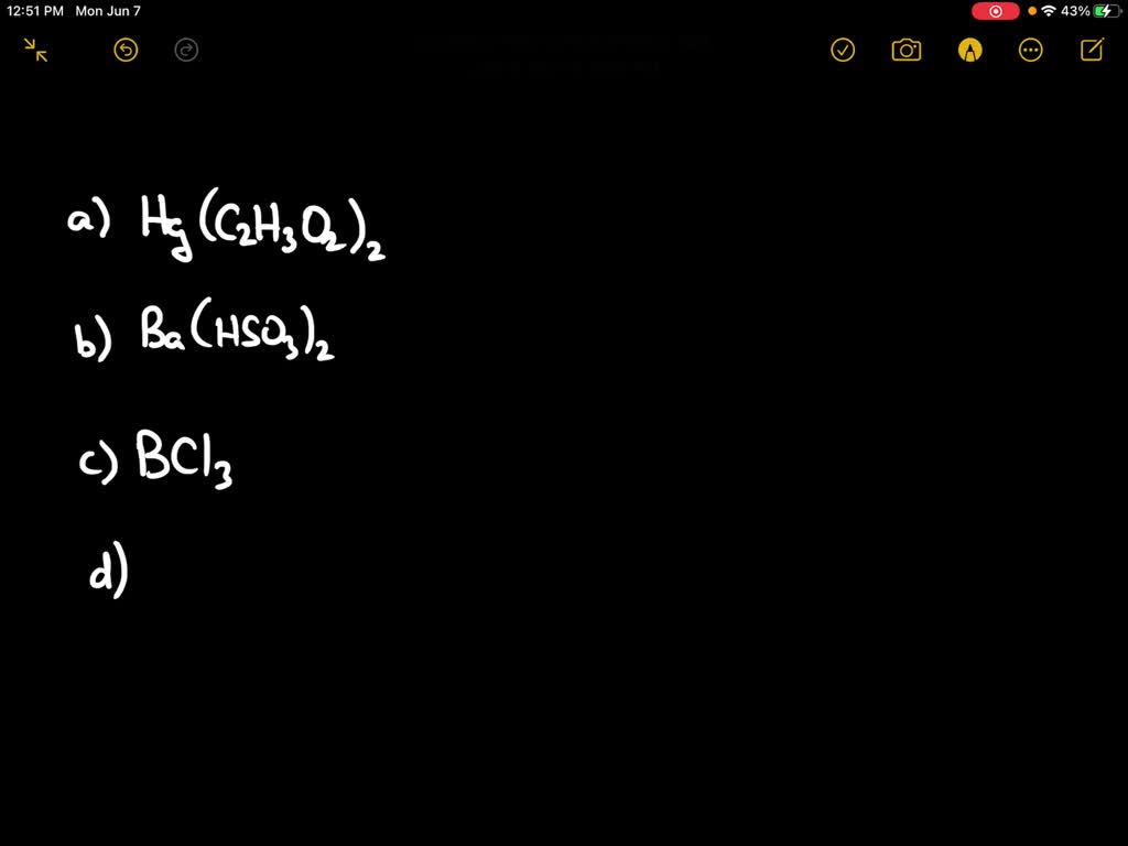 SOLVED:Write formulas for the following. (a) mercury(II) acetate (b ...