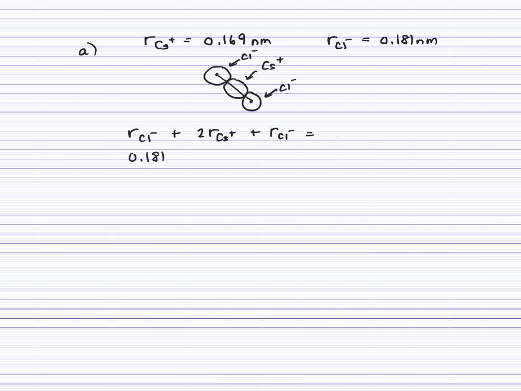 SOLVED:Consider the CsCl cell (Figure 9.21). The ionic radii of Cs^+ and Cl^- are 0.169 and 0. ...