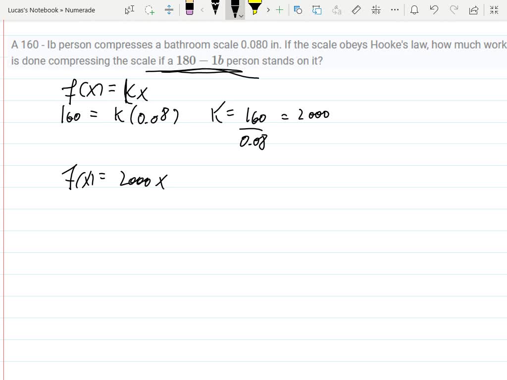 SOLVED:A 160 -lb person compresses a bathroom scale 0.080 in. If the ...