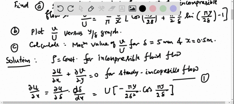 SOLVED: A useful approximation for the x component of velocity in an incompressible laminar ...
