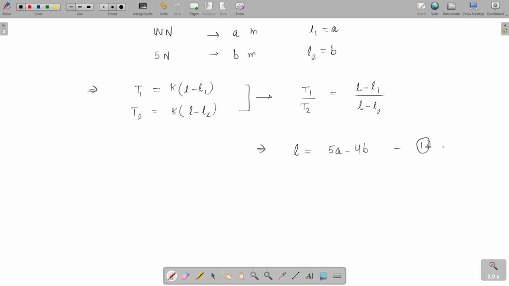 The length of an elastic string is a metre when the tension is 4 newton ...