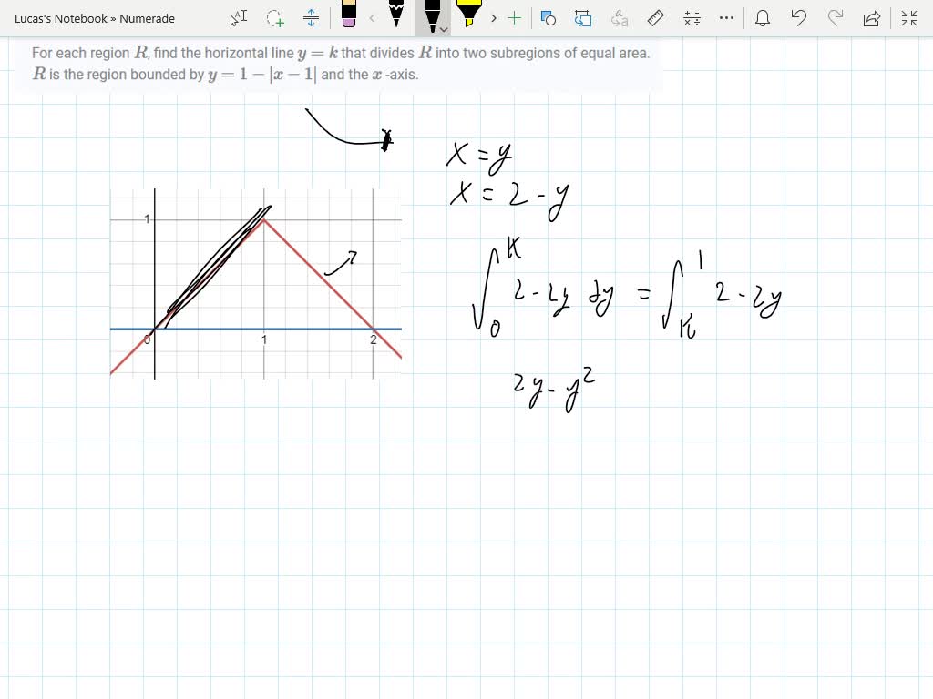 For each region R, find the horizontal line y=k that divides R into two ...