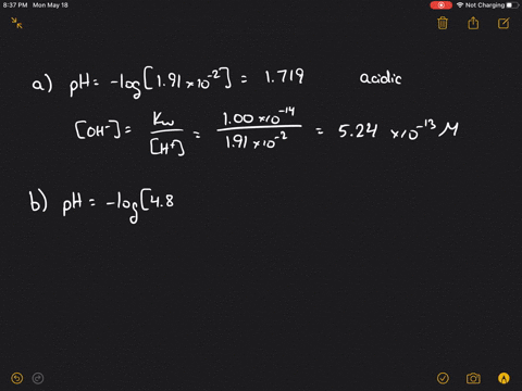 SOLVED:For each hydrogen ion concentration listed, calculate the pH of ...