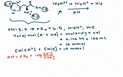 The amino acid histidine has ionizable groups with pKa values of 1.8,6.0, and 9.2, as shown (His ...