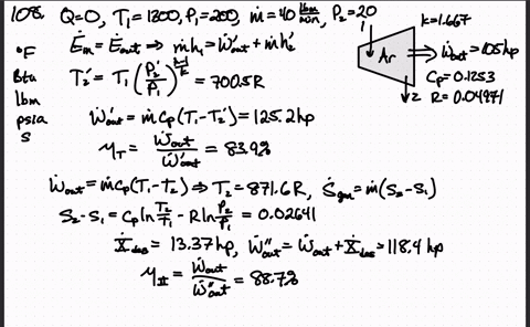 ⏩SOLVED:Argon gas enters an adiabatic turbine at 1500^∘ F and 200… | Numerade