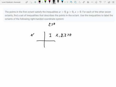 SOLVED:The points in the first octant satisfy the inequalities x>0, y>0 ...