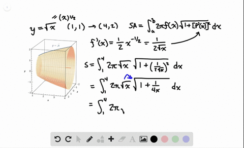 SOLVED:Find the surface area of the volume generated when the curve y=√ ...