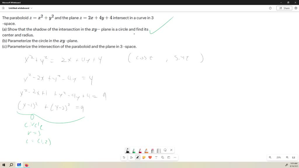 SOLVED:The paraboloid z=x^2+y^2 and the plane z=2 x+4 y+4 intersect in ...