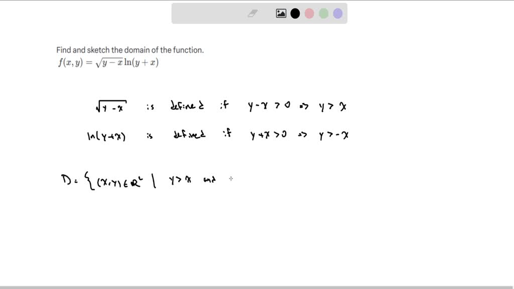 SOLVED: Find and sketch the domain of the function. f(x, y)=√(y-x) ln(y+x) | Numerade