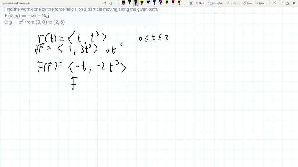 SOLVED:Find the work done by the force field F on a particle moving along the given path. 𝐅(x, y ...